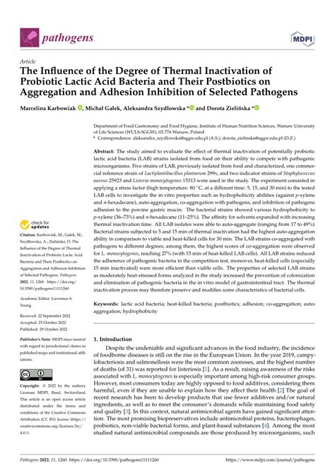 Pdf The Influence Of The Degree Of Thermal Inactivation Of Probiotic Lactic Acid Bacteria And