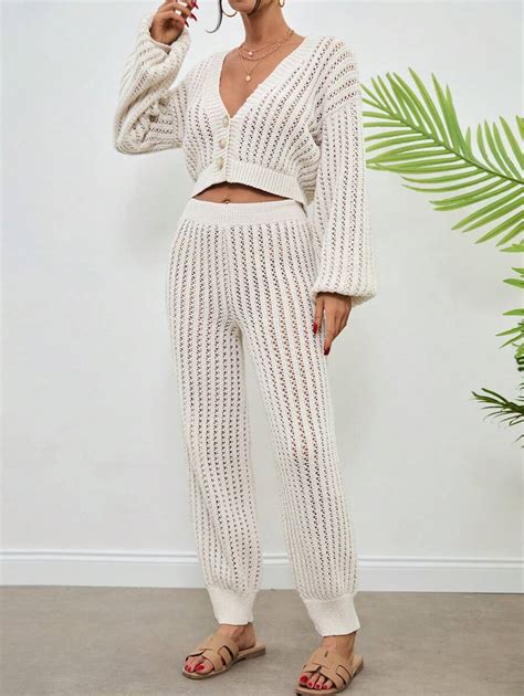 Shein Women Knit Cover Up Co Ord Two Pieces Outfit Pants And Cardigan