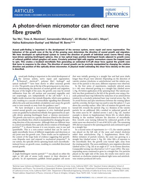Pdf A Photon Driven Micromotor Can Direct Nerve Fibre Growth