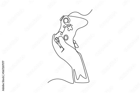 Single One Line Drawing Game Controller On Hand E Sports Game Concept Continuous Line Draw