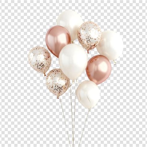 투명 한 배경 에 있는 축제 를 위한 장미 금 과 풍선 무료 Psd 파일