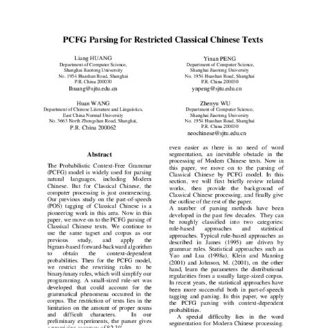 Pcfg Parsing For Restricted Classical Chinese Texts Acl Anthology