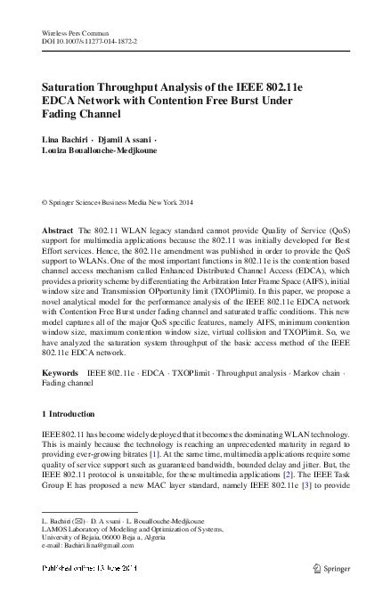 Pdf Saturation Throughput Analysis Of Ieee 80211 E Edca Through