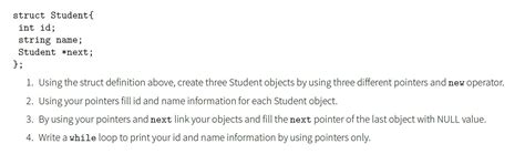 Solved Struct Student Int Id String Name Student Next