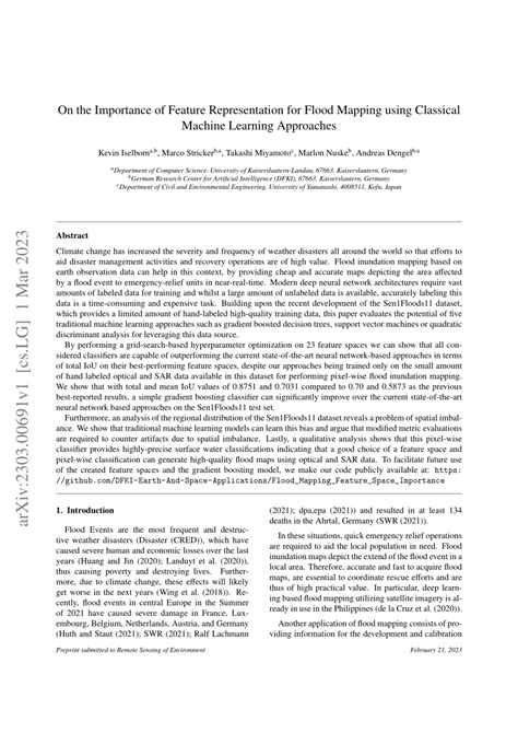 Pdf On The Importance Of Feature Representation For Flood Mapping Using Classical Machine