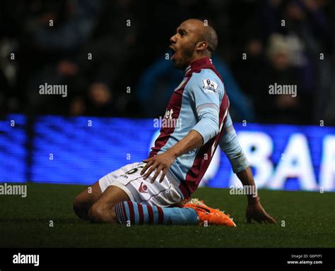 Aston Villas Fabian Delph Celebrates Scoring Their Third Goal Hi Res
