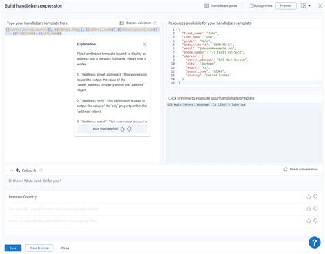 Create Or Explain Handlebars Using Celigo Ai Component Celigo Help Center