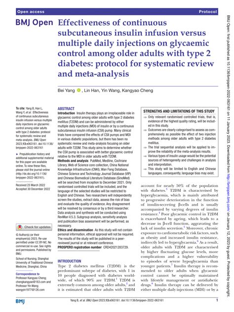 Pdf Effectiveness Of Continuous Subcutaneous Insulin Infusion Versus Multiple Daily Injections