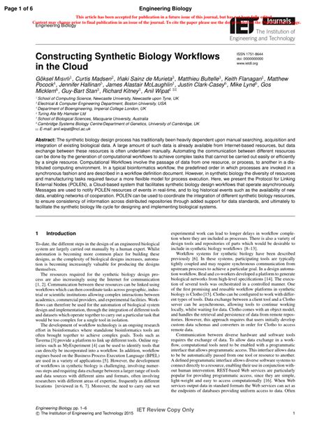 Pdf Constructing Synthetic Biology Workflows In The Cloud