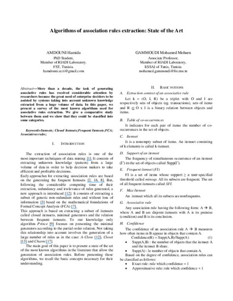 Pdf Algorithms Of Association Rules Extraction State Of The Art