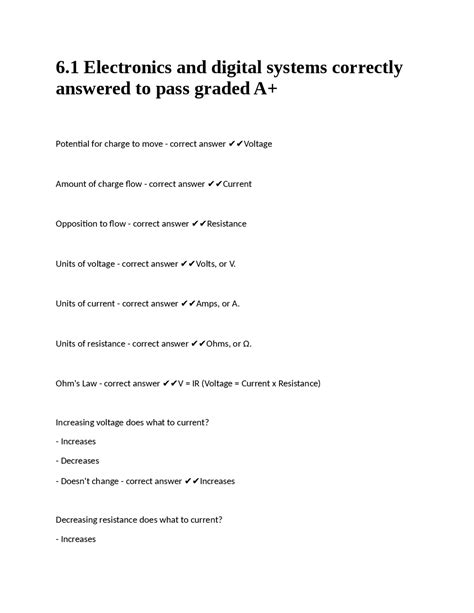 61 Electronics And Digital Systems Correctly Answered To Pass Graded A 2docx Exams Nursing