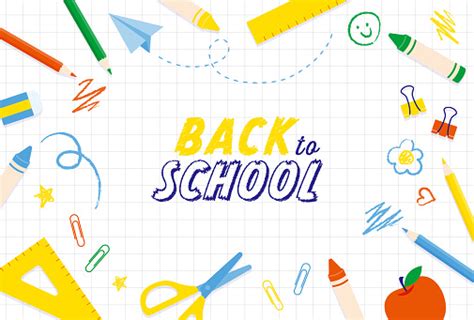 배너 카드 전단지 소셜 미디어 월페이퍼 등을 위한 학교 아이콘 세트가 있는 벡터 배경입니다 신학기에 대한 스톡 벡터 아트 및 기타 이미지 Istock