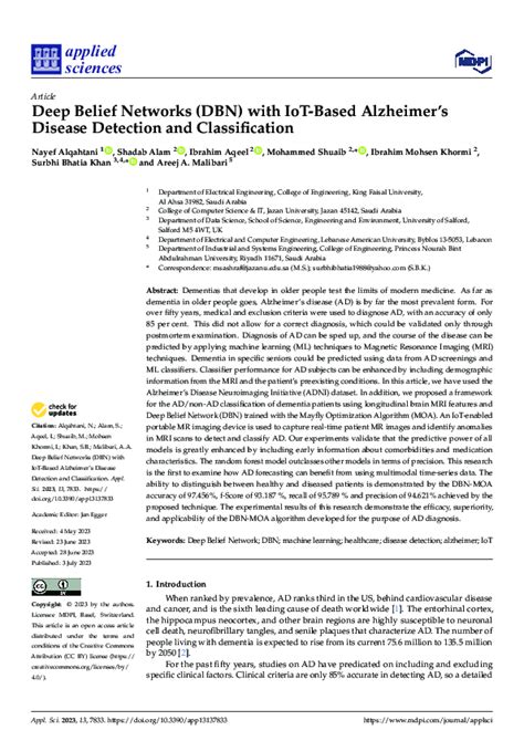 Pdf Deep Belief Networks Dbn With Iot Based Alzheimers Disease Detection And Classification