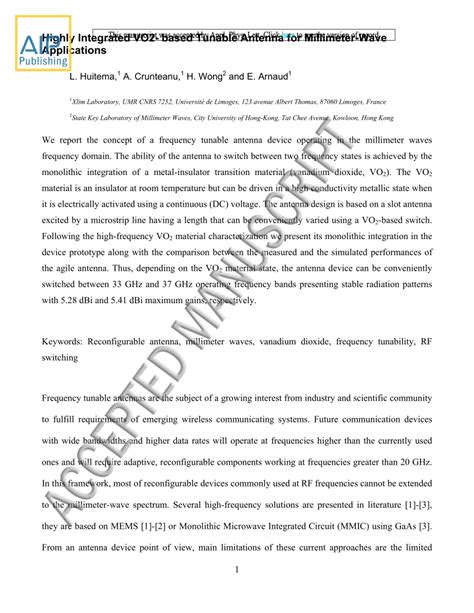 Pdf Highly Integrated Vo 2 Based Tunable Antenna For Millimeter Wave