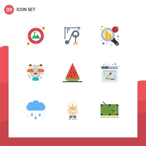 Mobile Interface Flat Color Set Of 9 Pictograms Of Dessert Social Data Analytics People