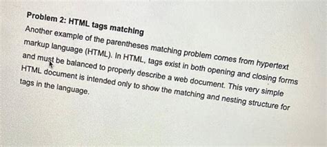 Solved Problem Html Tags Matching Another Example Of The Chegg Com