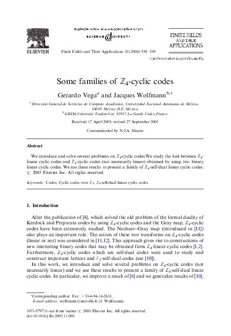 pdf some families of z4 cyclic codes