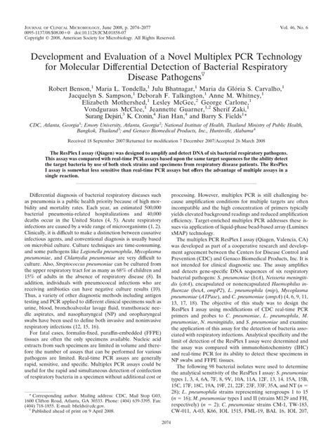 Pdf Development And Evaluation Of A Novel Multiplex Pcr Technology For Molecular Differential