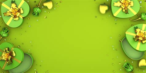 해피 발렌타인 데이 녹색 장미 꽃 하트 모양 선물 상자 배경에 골드 색종이 반짝이 인사말 카드 플랫 레이 배너 레이아웃 상단보기 복사 공간 텍스트 영역 3d 일러스트레이션