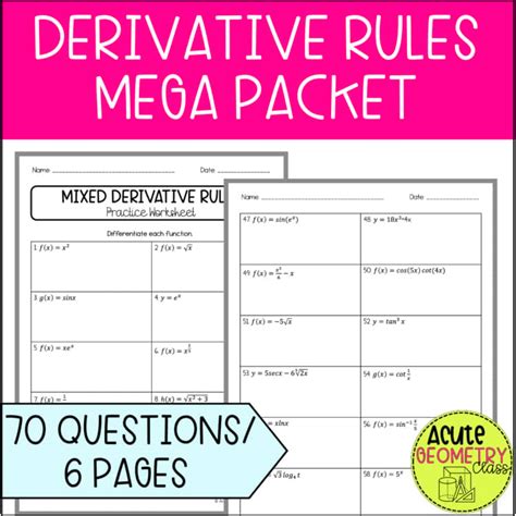 calculus derivative practice worksheet power product quotient