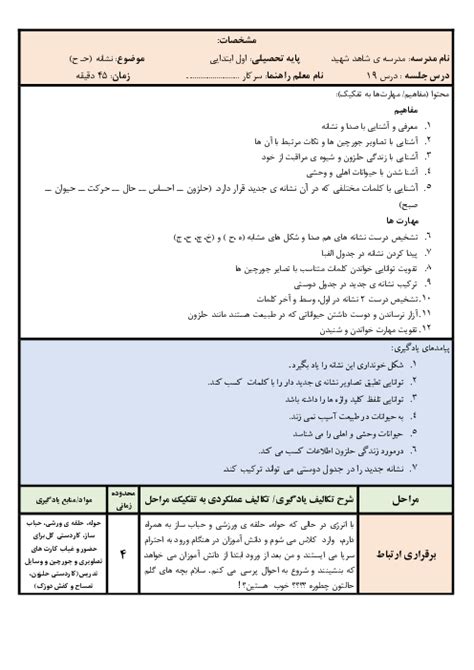طرح درس روزانه فارسی کلاس اول ابتدائی درس 19 حَلَزون ”حـ ح“ گاما