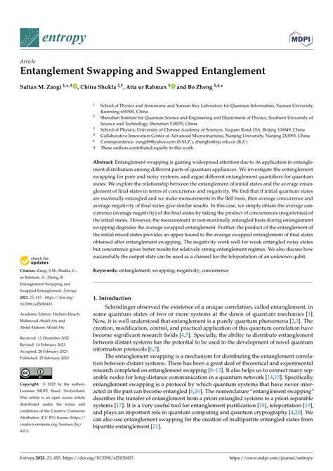 Pdf Entanglement Swapping And Swapped Entanglement