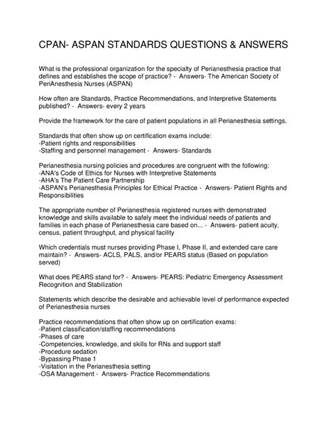 Cpan Aspan Standards Questions And Answers Exams Social Sciences Docsity