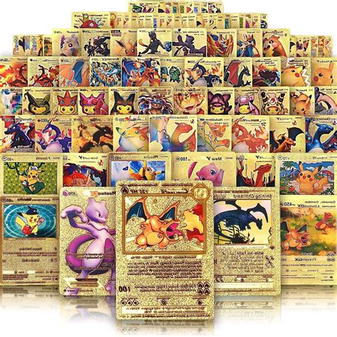 55 Pcs Gold Cards Packs Vmax V Ex Gx Rare Golden Cards Deck Box Gold