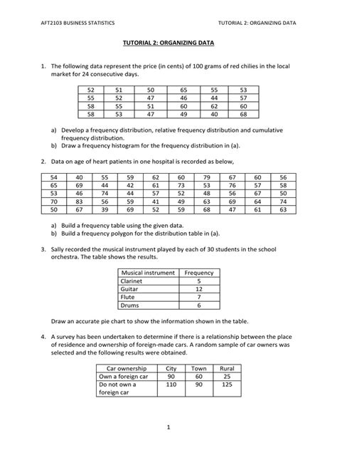 Tutorial 2 Organizing Data Pdf Statistics