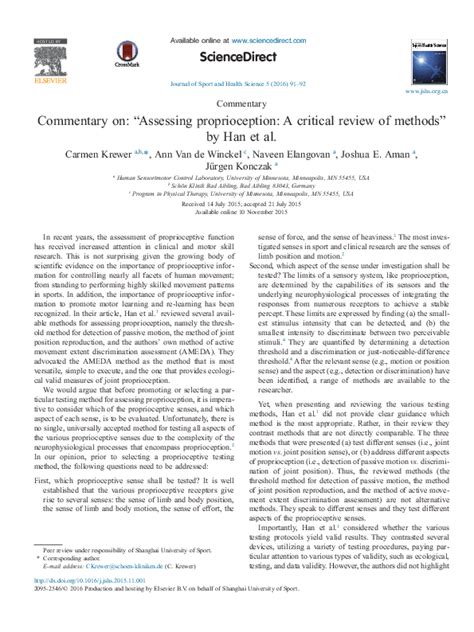 Pdf Commentary On “assessing Proprioception A Critical Review Of
