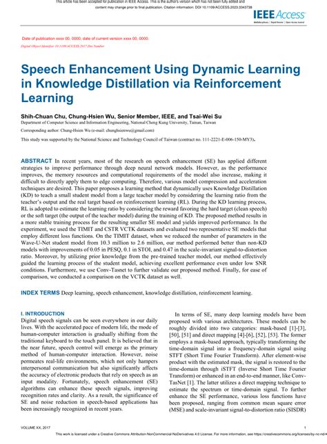 Pdf Speech Enhancement Using Dynamic Learning In Knowledge Distillation Via Reinforcement Learning