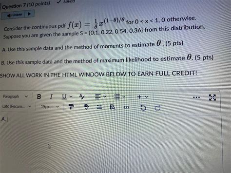 Solved Consider the continuous pdf f x θ x θ θ for Chegg