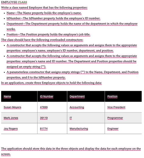 Solved Write A Class Named Employee That Has The Following Chegg