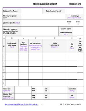 Fillable Online MOD Risk Assessment Form Staffordshire Regiment Museum Fax Email Print PdfFiller