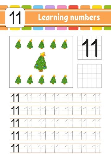 숫자 추적 및 쓰기 필기 연습 아이들을 위한 학습 숫자 교육 개발 워크시트 활동 페이지 벡터 그림 프리미엄 벡터