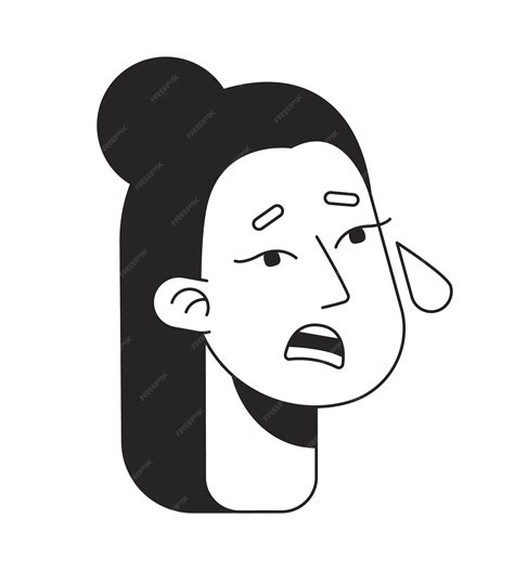 Premium Vector Scared Young Woman With Tears Flat Line Monochromatic Vector Character Head