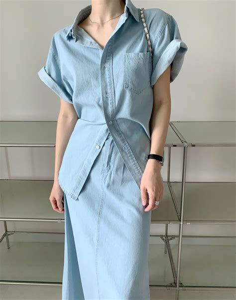 코엘 데님 청남방 청치마 투피스 스커트 코디세트