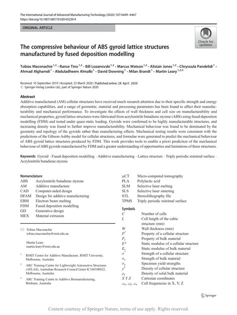 The Compressive Behaviour Of Abs Gyroid Lattice Structures Manufactured By Fused Deposition