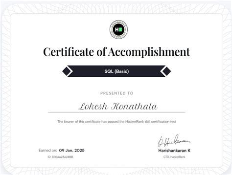 Lokesh Konathala On Linkedin Sql Hackerrank Certification