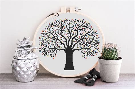 Tree Of Life Cross Stitch Pattern Colorful Fruit Modern Design Colors Etsy