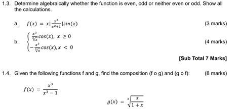 solved 1 3 determine algebraically whether the function is
