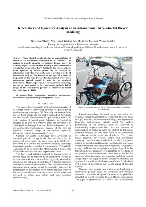 Pdf Kinematics And Dynamics Analysis Of An Autonomous Three Wheeled Bicycle Modeling