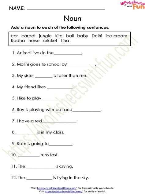 Naming Words Nouns Worksheet 4 Pdf