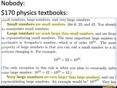 nobody 170 physics textbooks small numbers large numbers and very