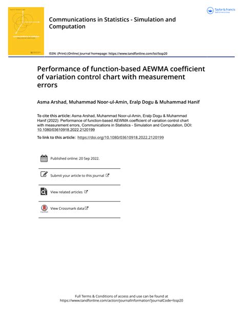 Pdf Performance Of Function Based Aewma Coefficient Of Variation Control Chart With