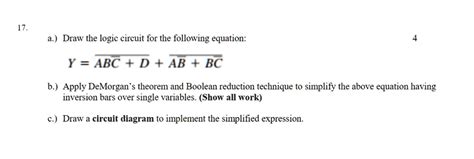 Solved Li Draw The Logic Circuit For The Following Equation Y Abc