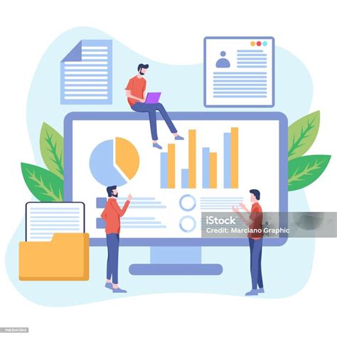문자가 있는 데이터 분석 개념입니다 엔진 전략 분석 개발자를 위한 작업 공간의 인포그래픽 창의적인 최적화를 위한 작업 공간 웹 배너 템플릿 평면 등각 투영 그림 개념에 대한