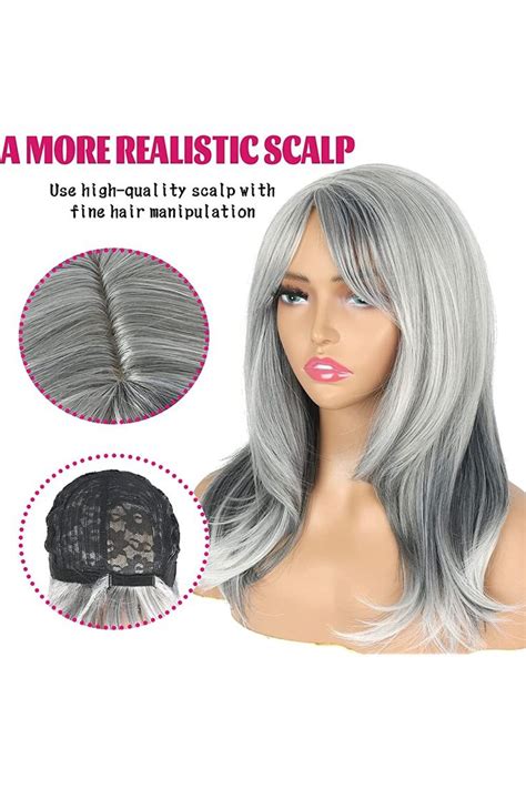 Krsi Grey Layered Synthetic Wigs For White Women Wig With Bangs Side