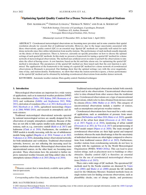 Pdf Optimizing Spatial Quality Control For A Dense Network Of Meteorological Stations