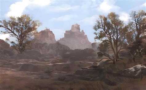 3d Rendering Illustration Of A Landscape Under The Clouds Stock Illustration Illustration Of